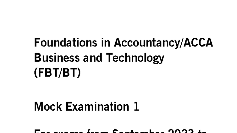 FIA FBT Mock Exam: Foundations in Business & Technology 2023-2024 - Studocu