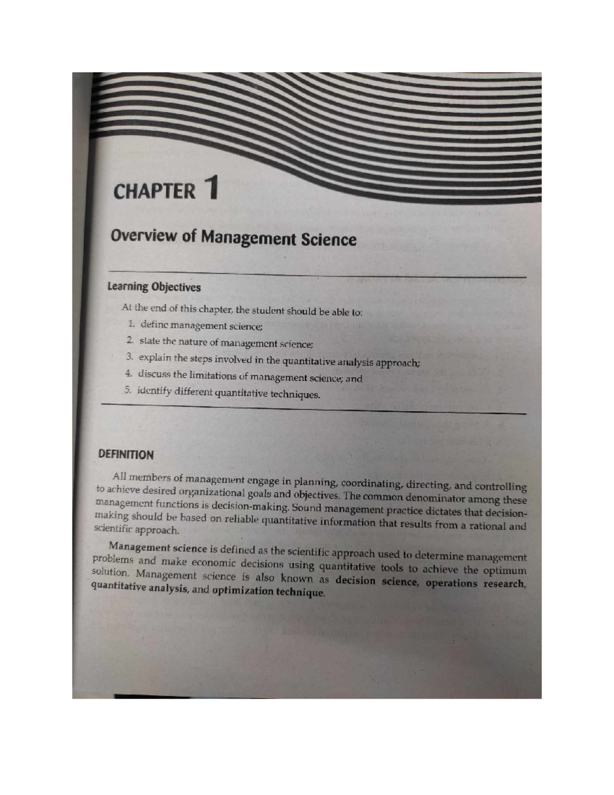 Management-Science-Chapter-1 2 - CHAPTER 1 Overview of Management Science Learning Objectives At ...