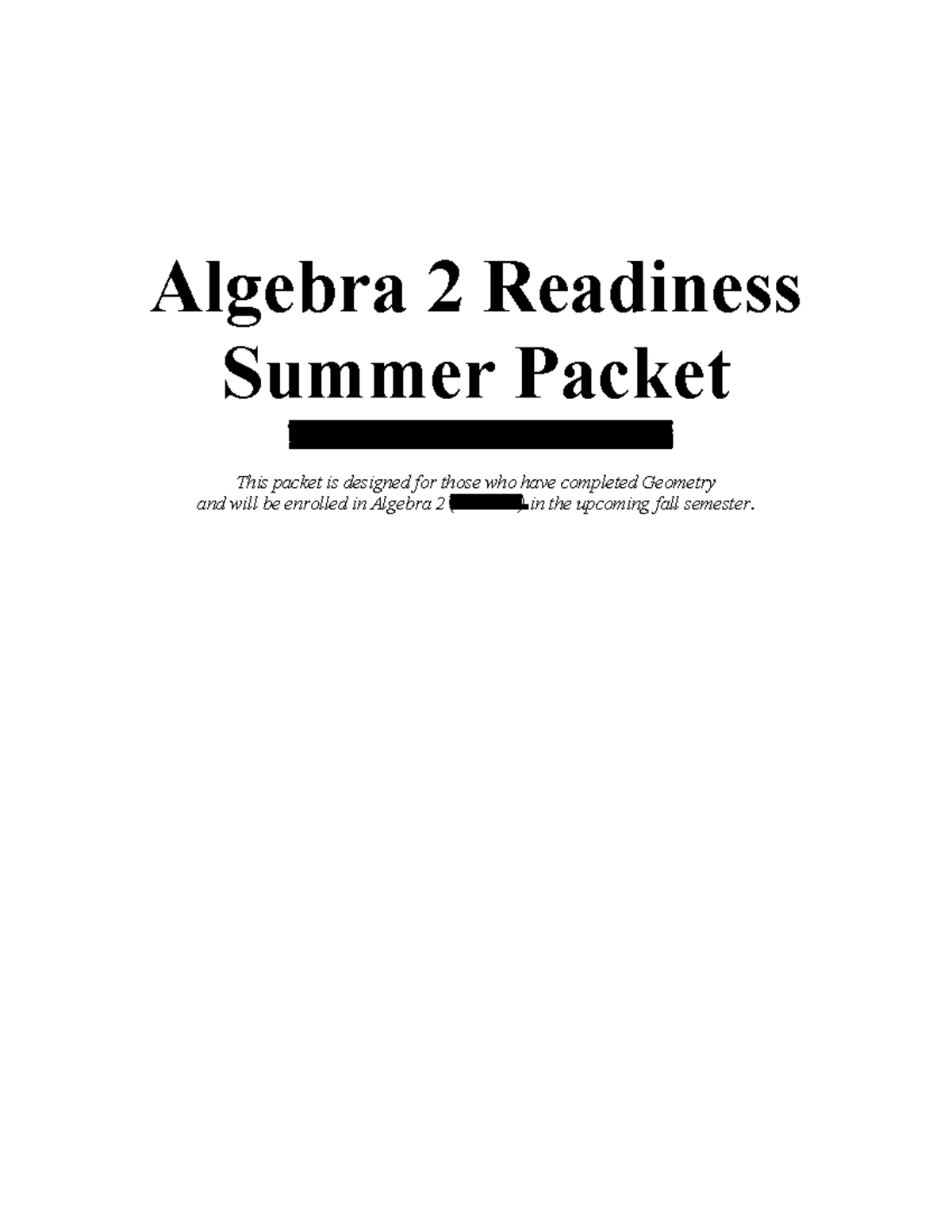Algebra 2 Sub Packet - n/a - Algebra 2 Readiness Summer Packet El ...