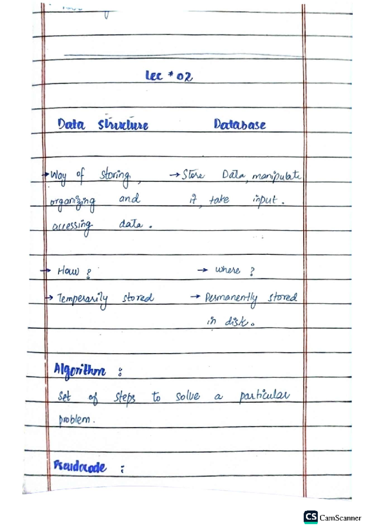 DSA Lec#2 - Database Structures and Algorithms Notes - Studocu