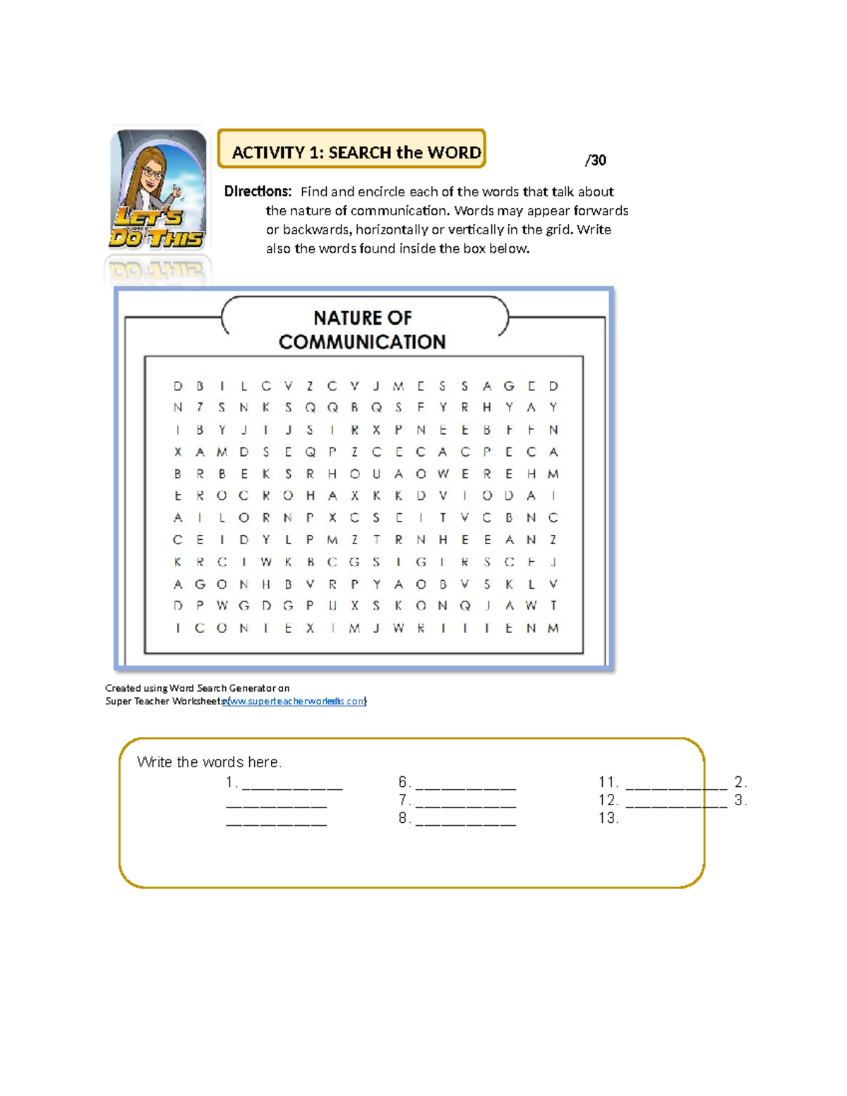 Search the WORD - Write the words here. 1. ____________ 6 ...
