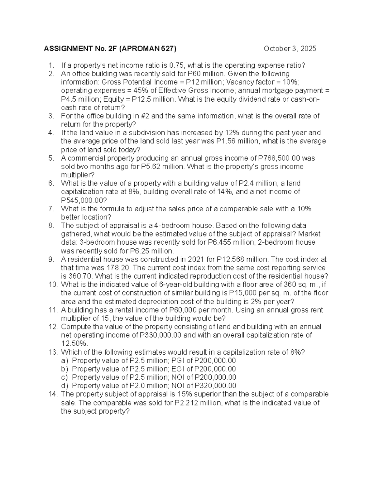 Assignment No. 2F (APROMAN 527) - Financial Analysis & Appraisal ...