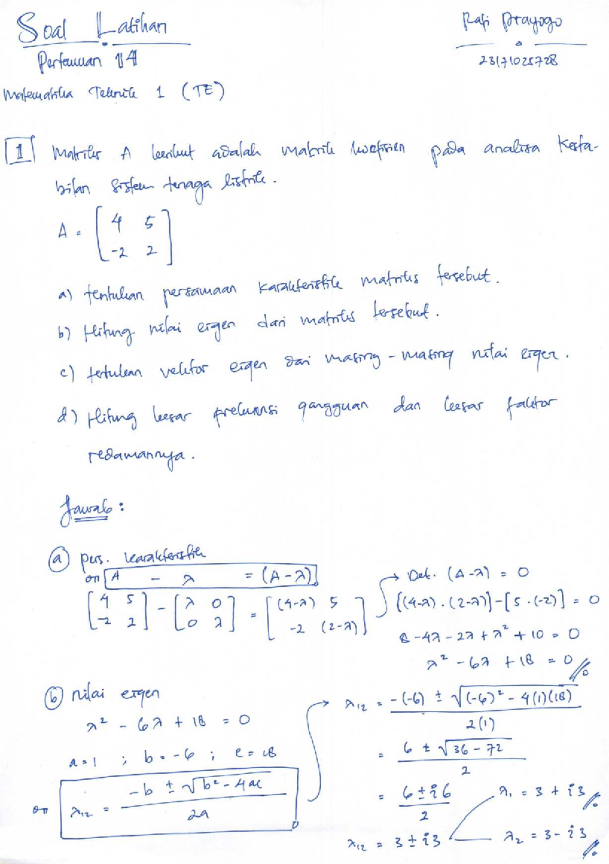 Matek 1 - Tugas M14: Analisis Matriks dan Sistem Persamaan Listrik ...