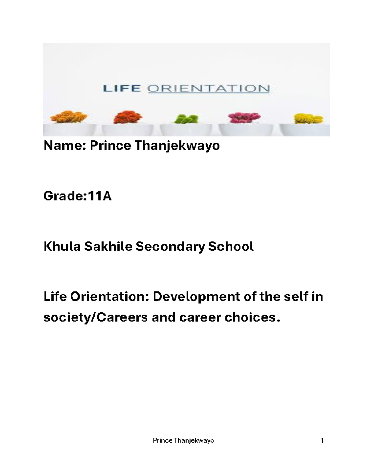 Name - revision - Name: Prince Thanjekwayo Grade:11A Khula Sakhile ...