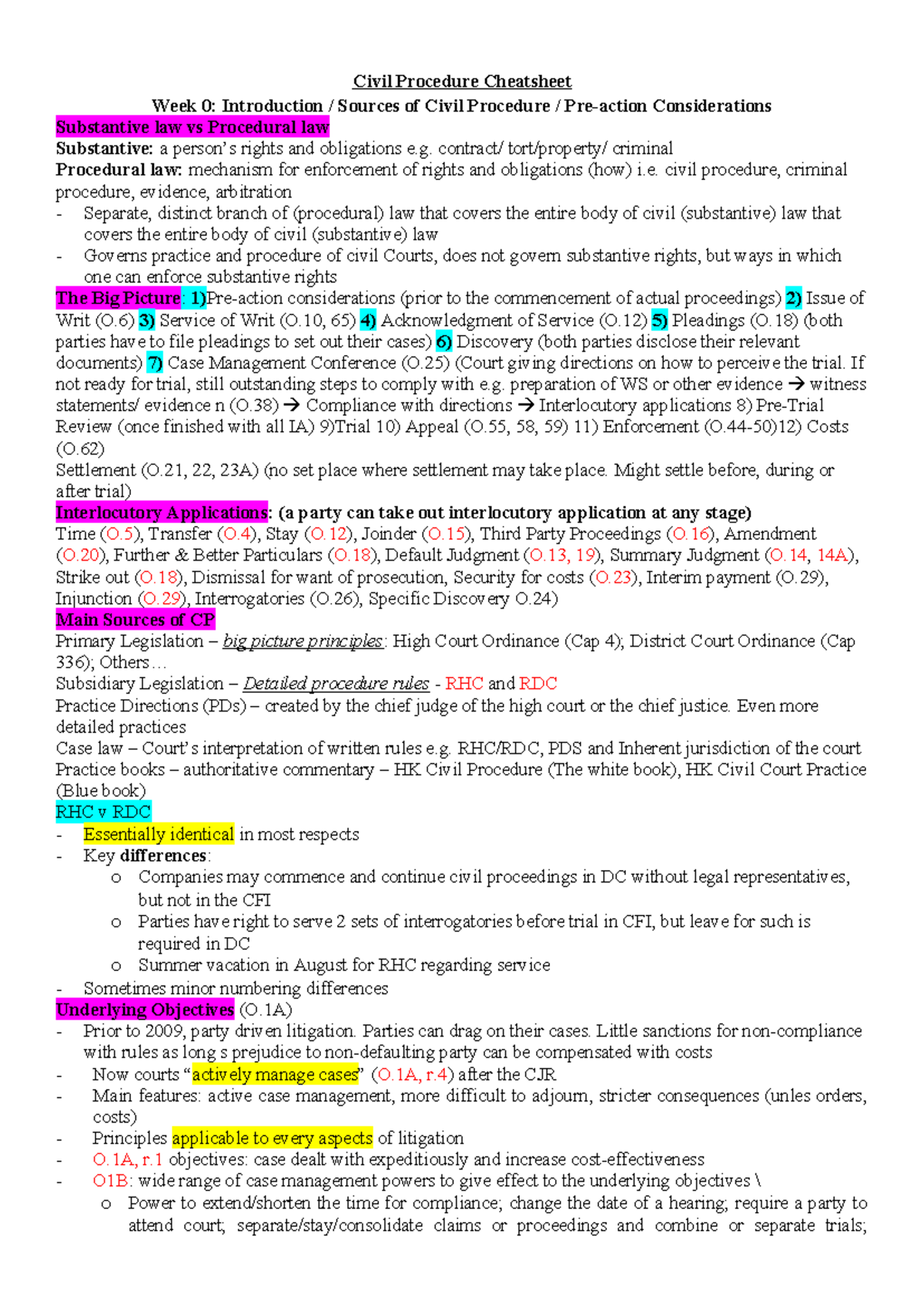 Civil Procedure Cheatsheet (KEL): Key Concepts and Procedures Overview ...