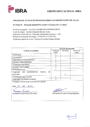 Relatório de Estágio Supervisionado - Licenciatura em Pedagogia - IBRA ...