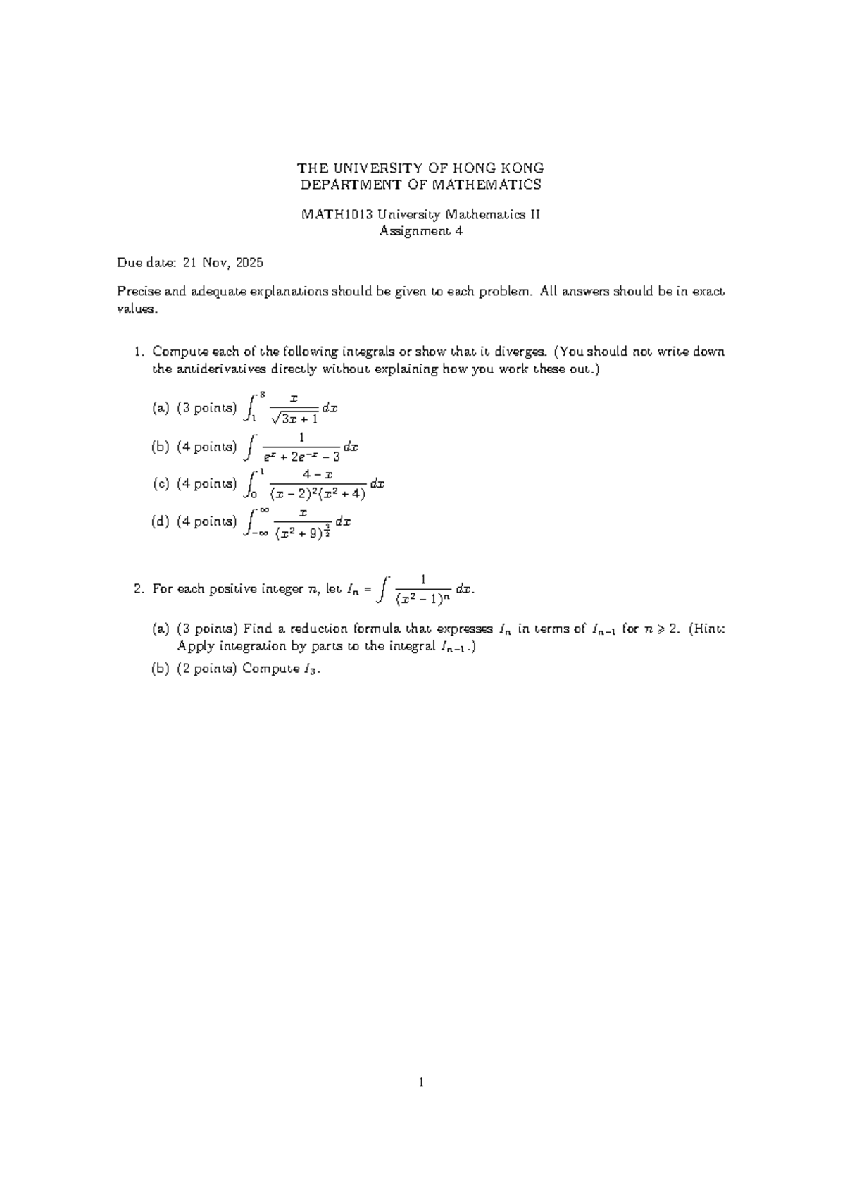 MATH1013 University Mathematics II Assignment 4 Solutions - Studocu