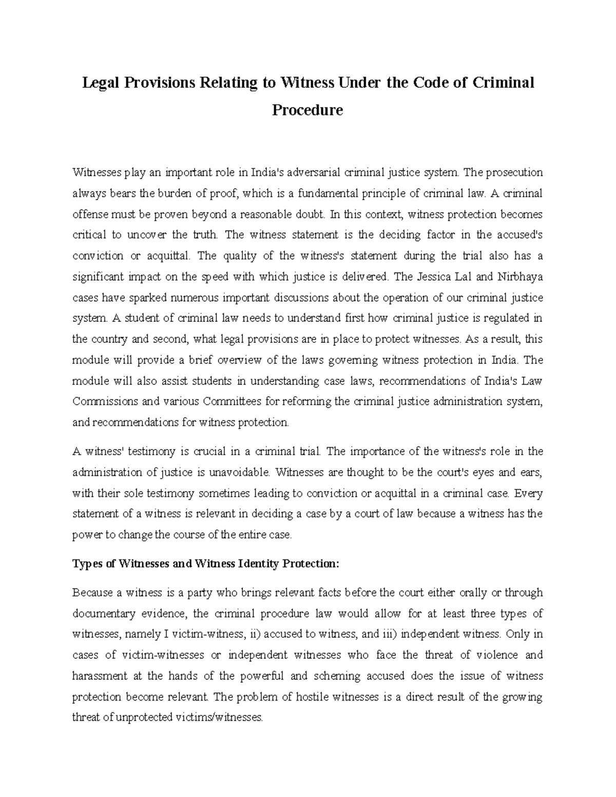 Legal Provisions for Witness Protection Under CrPC: An Overview - Studocu