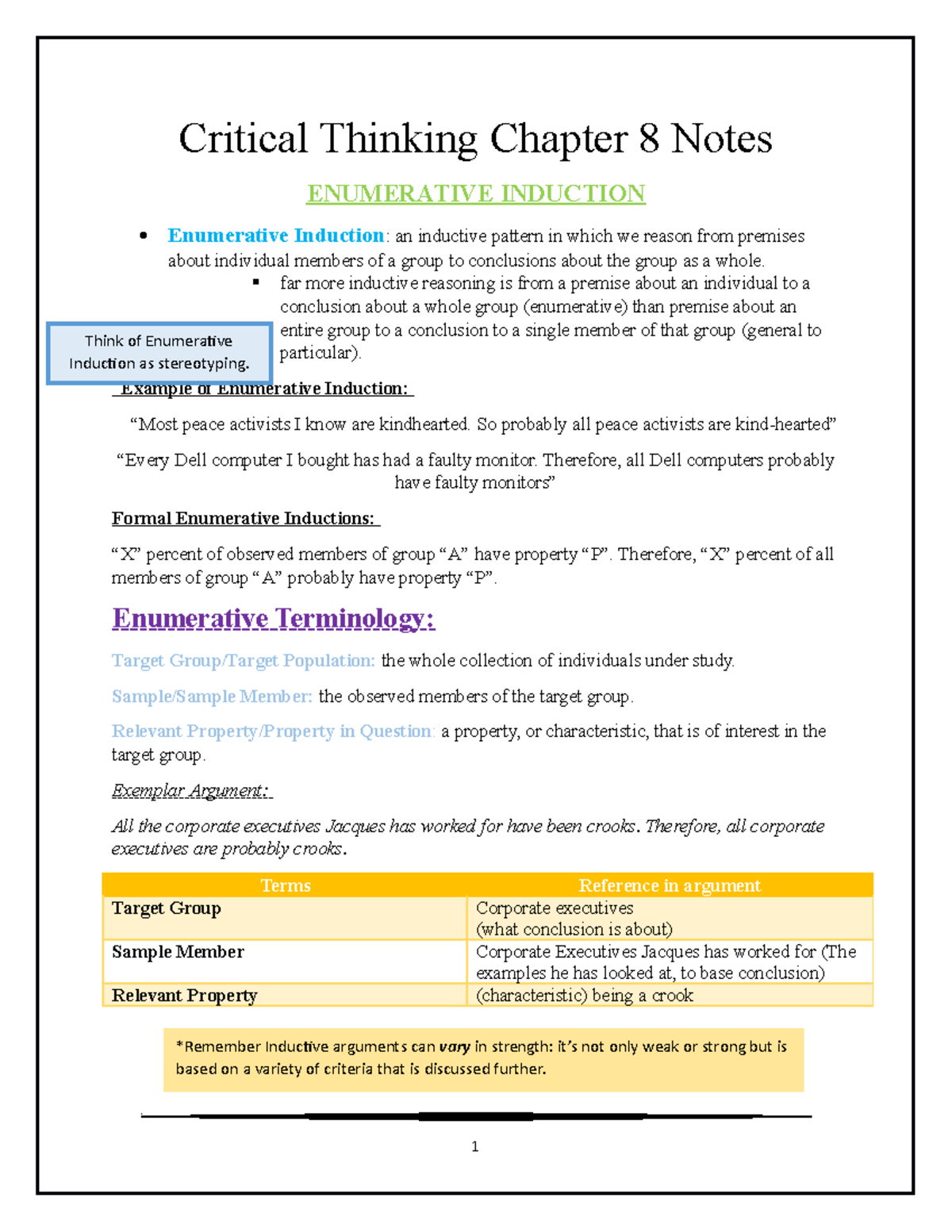 Critical Thinking Chapter 8 Notes - Critical Thinking Chapter 8 Notes ...
