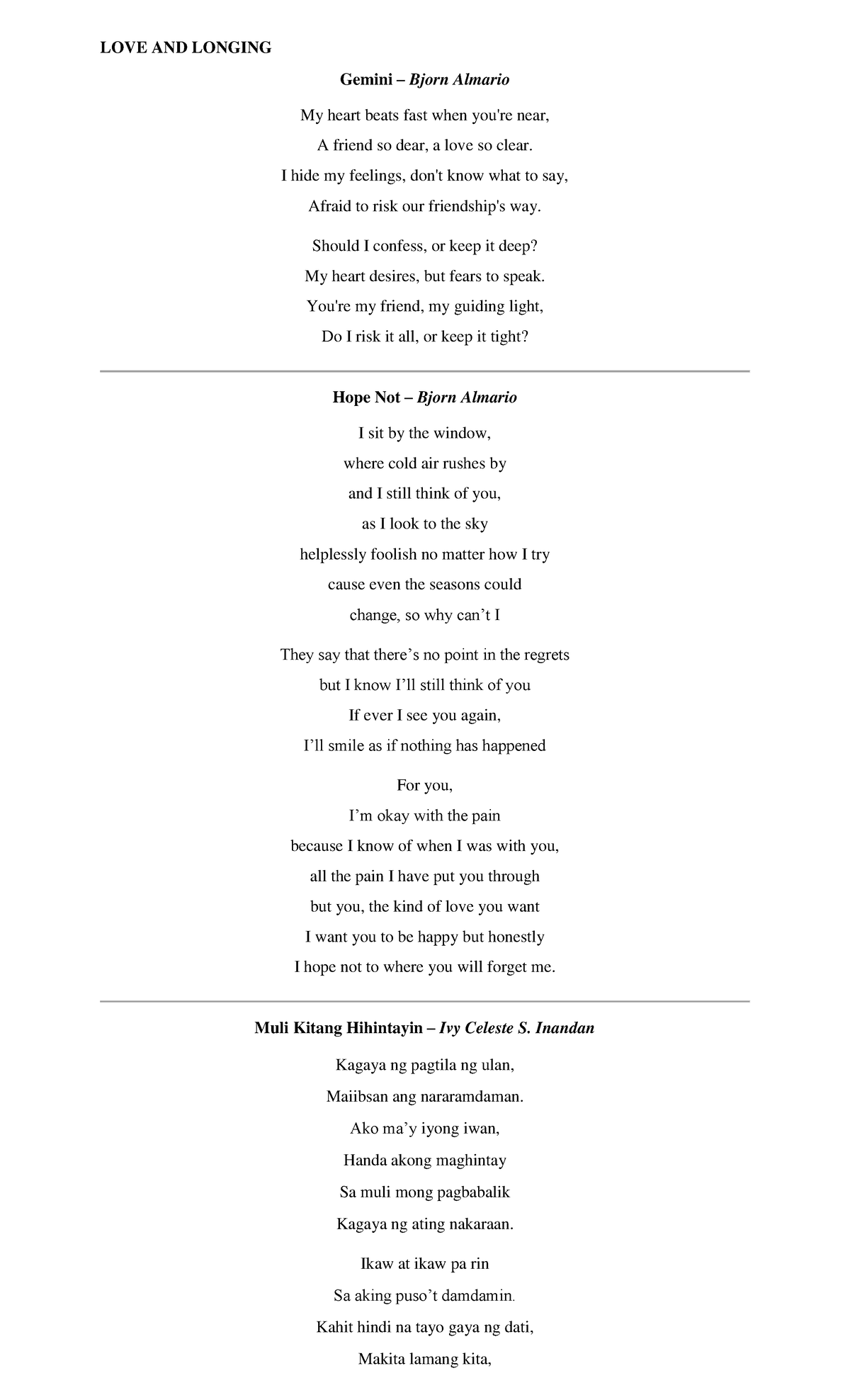 Compendium of Poems: Love, Longing, and Self-Reflection - Studocu