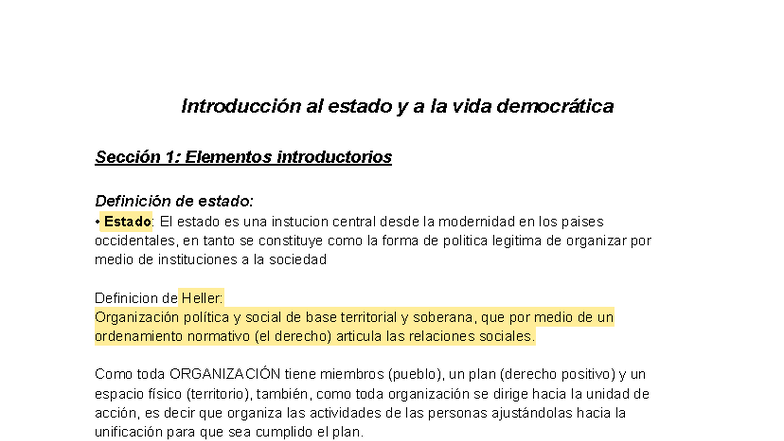 Introducción al Estado y la Democracia - Elementos Fundamentales - Studocu