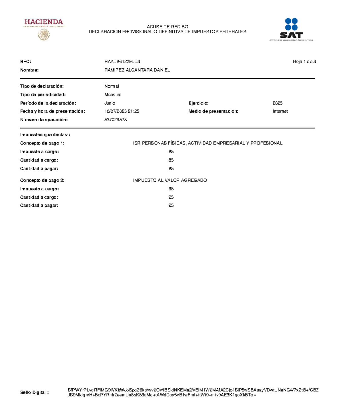 Acuse de Recibo de Declaración de Impuestos Federales - Junio 2023 - Studocu