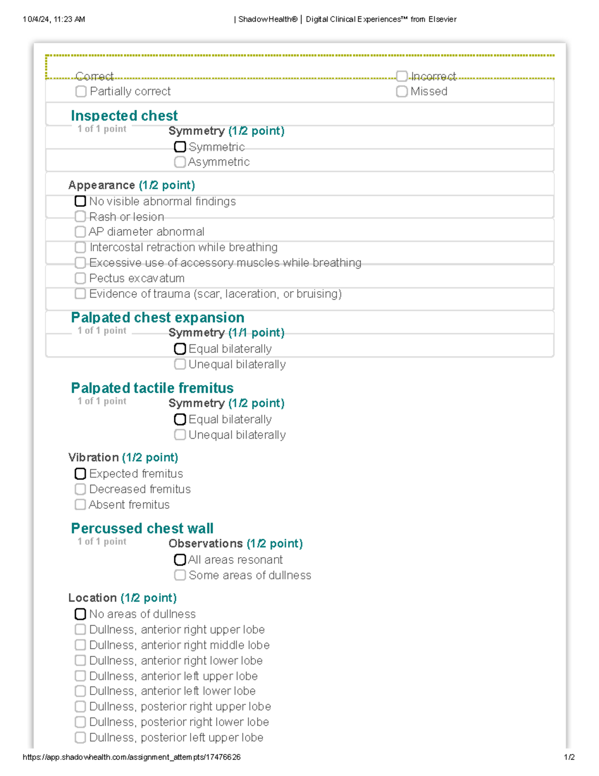 Shadow Health® │ Clinical Chest Assessment Insights - Elsevier 2 - Studocu
