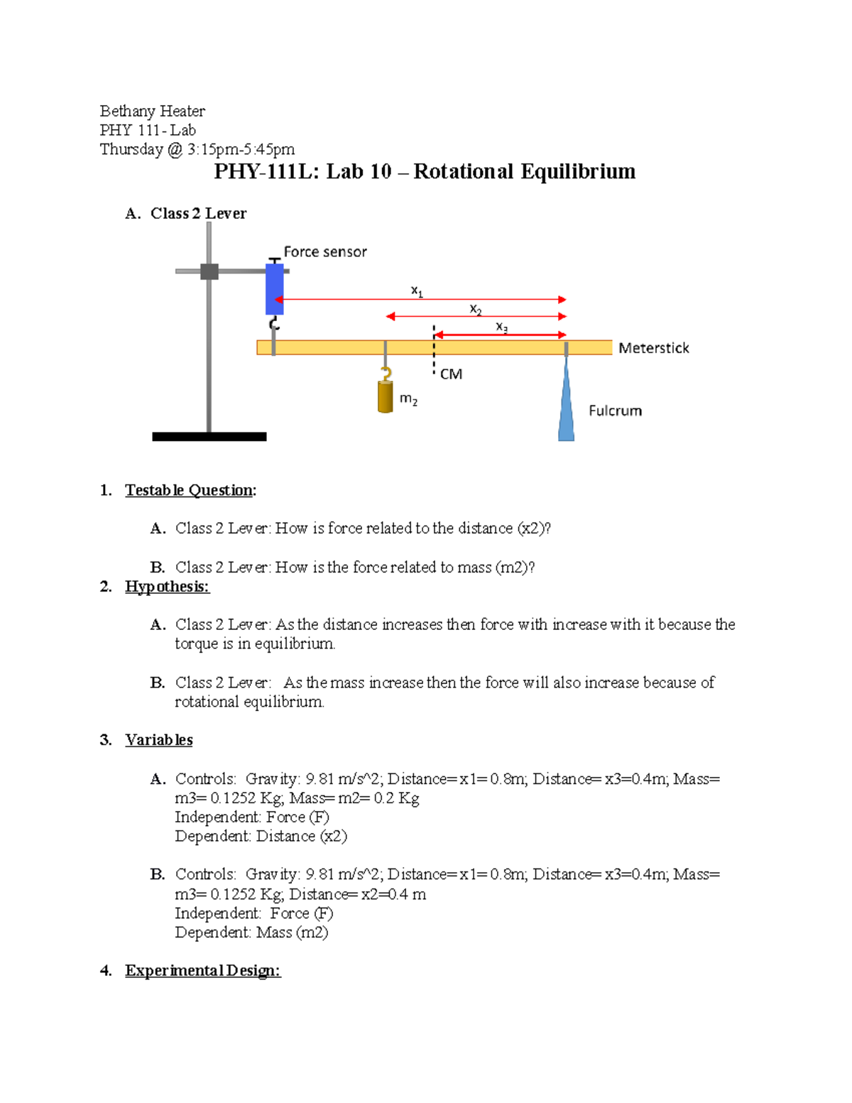 PHY111L Lab 10: Exploring Rotational Equilibrium and Lever Physics ...