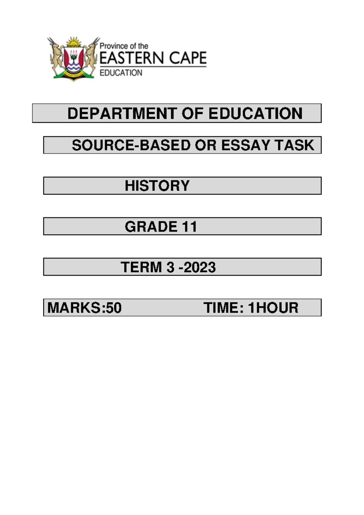 Grade 11 History Term 3 Task: Source Analysis & Essay Questions - Studocu