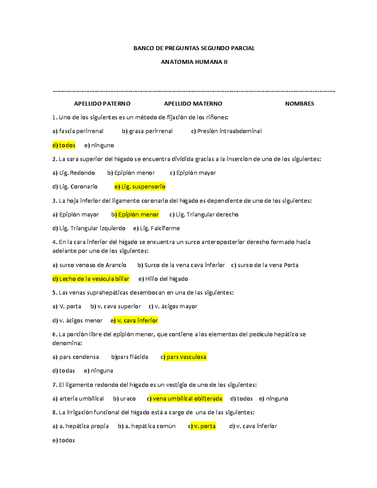 Banco DE Preguntas 2 Parcial Anatomia II Patrón - BANCO DE PREGUNTAS SEGUNDO PARCIAL ANATOMIA ...