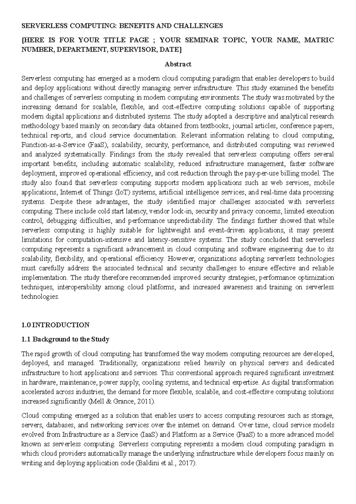 SERVERLESS COMPUTING: BENEFITS & CHALLENGES SEMINAR REPORT - Studocu
