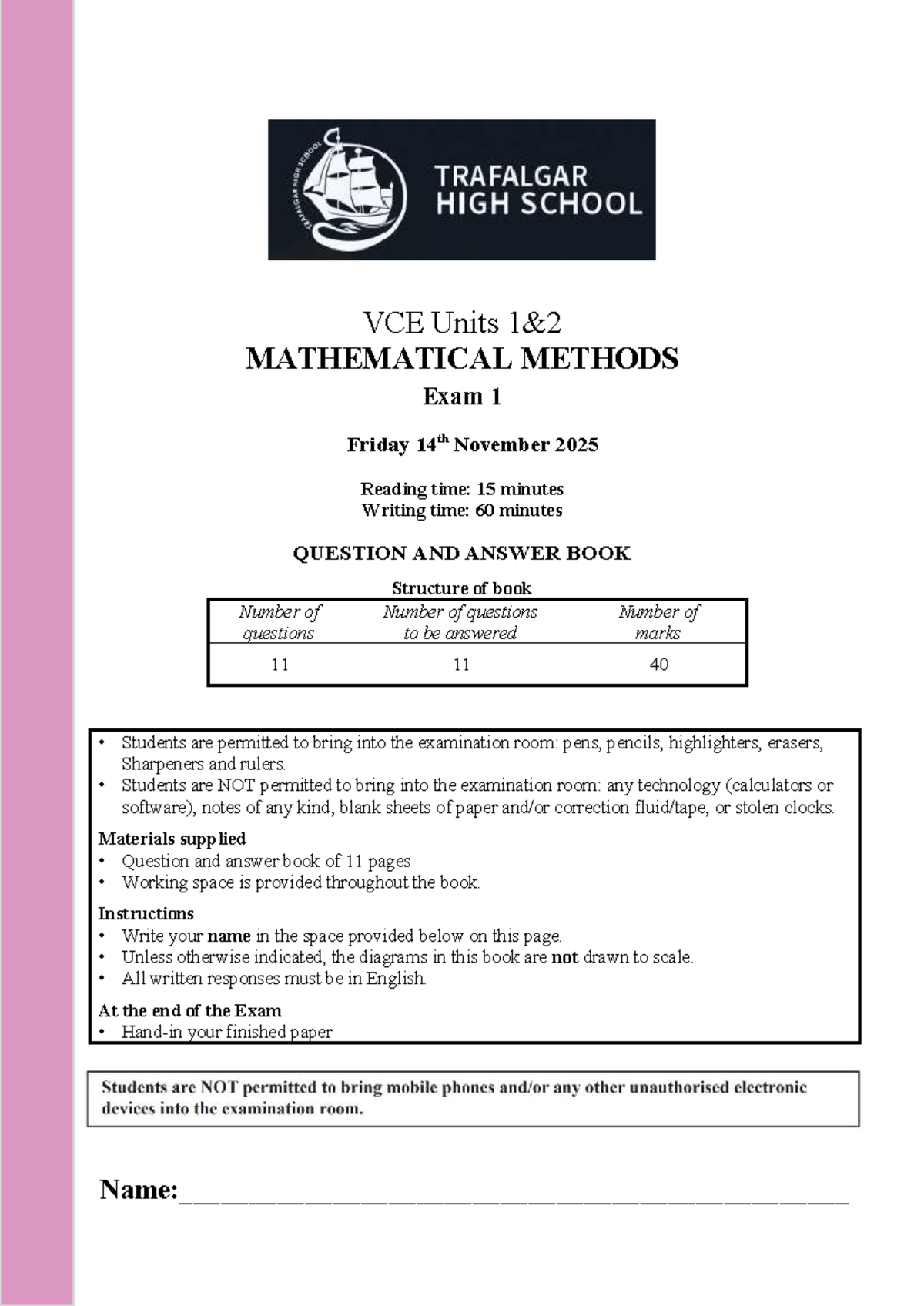 2025 MATHMETH Final Exam 1: Structure and Instructions - Studocu