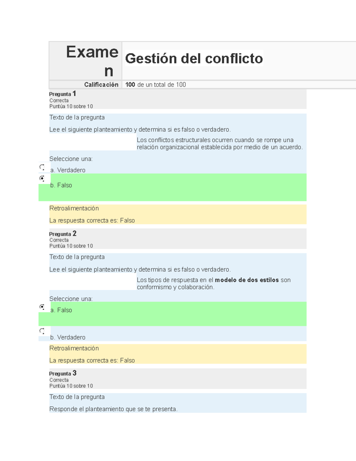 Examen de Gestión del Conflicto 1: Preguntas y Respuestas Correctas ...