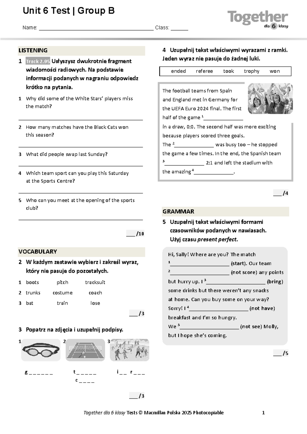Together kl6 U6 Unit Test - Listening & Reading Activities - Studocu