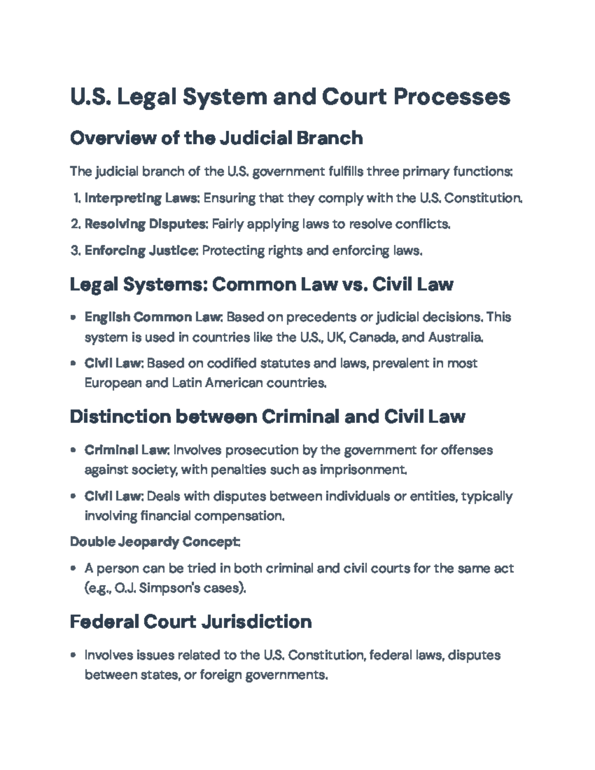 U.S. Legal System Overview: Court Processes and Tort Law Essentials - U ...
