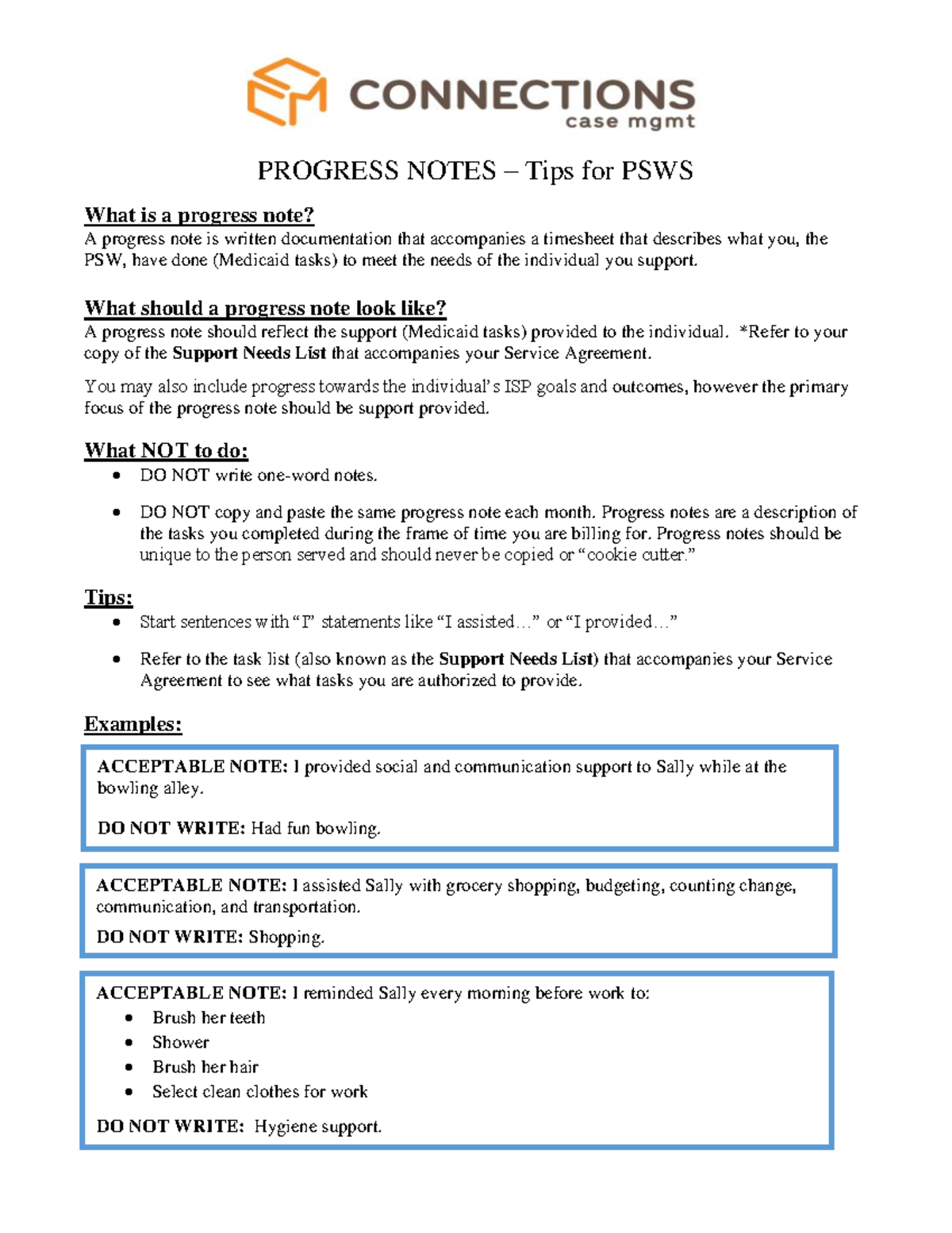 Progress Notes Guidelines for PSWs: Essential Tips & Examples 10 - Studocu