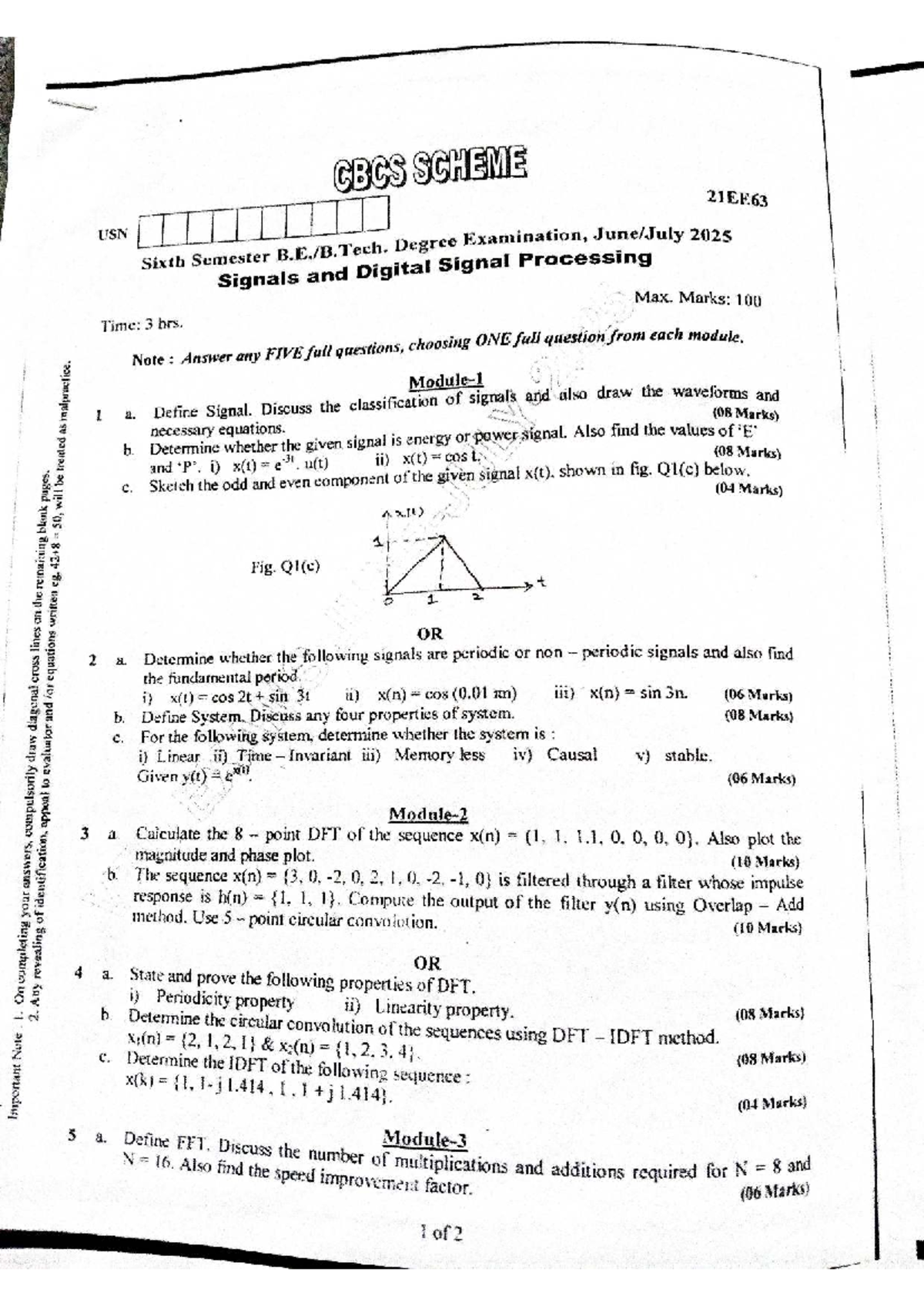 Signals and Digital Signal Processing Exam Notes - 21EE63 - Studocu