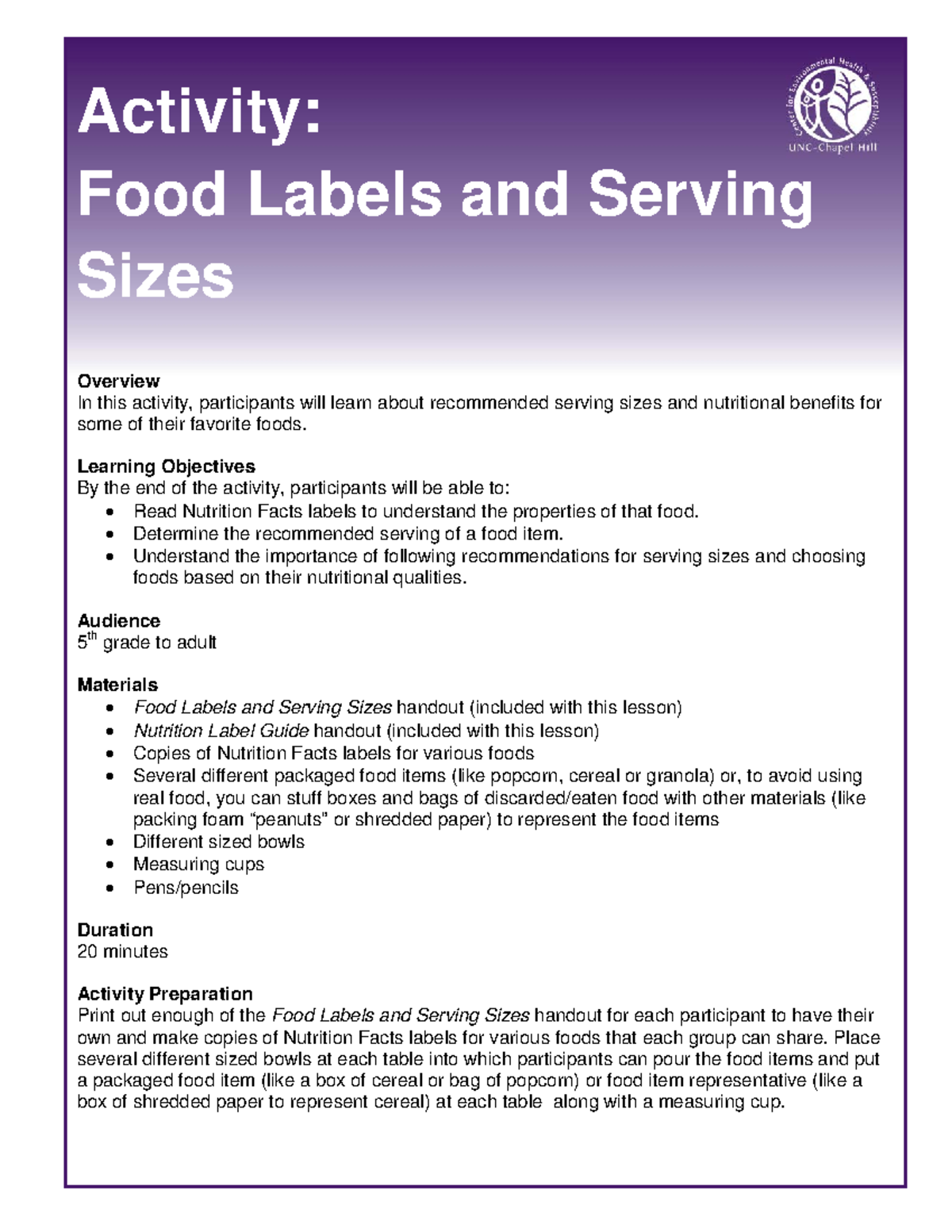 Food Labels & Serving Sizes Activity: Understanding Nutrition Facts ...