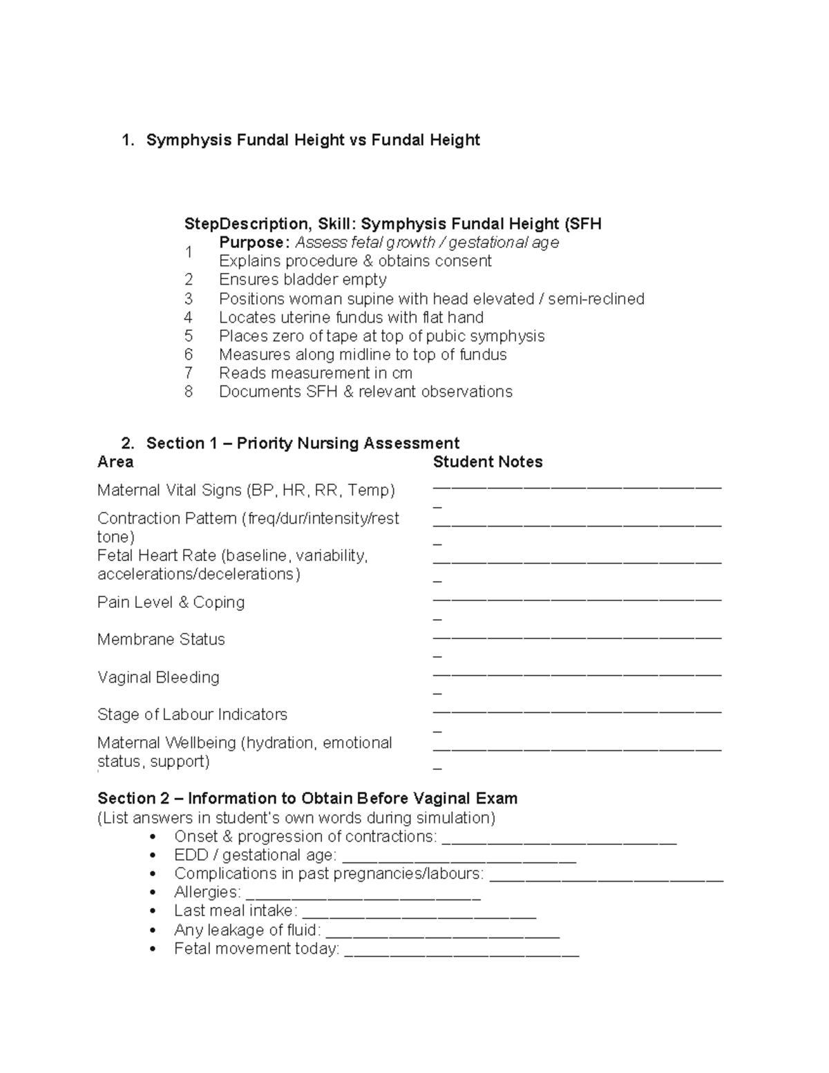 Notes for 3511 LAB PREP: Symphysis Fundal Height & Nursing Assessments ...