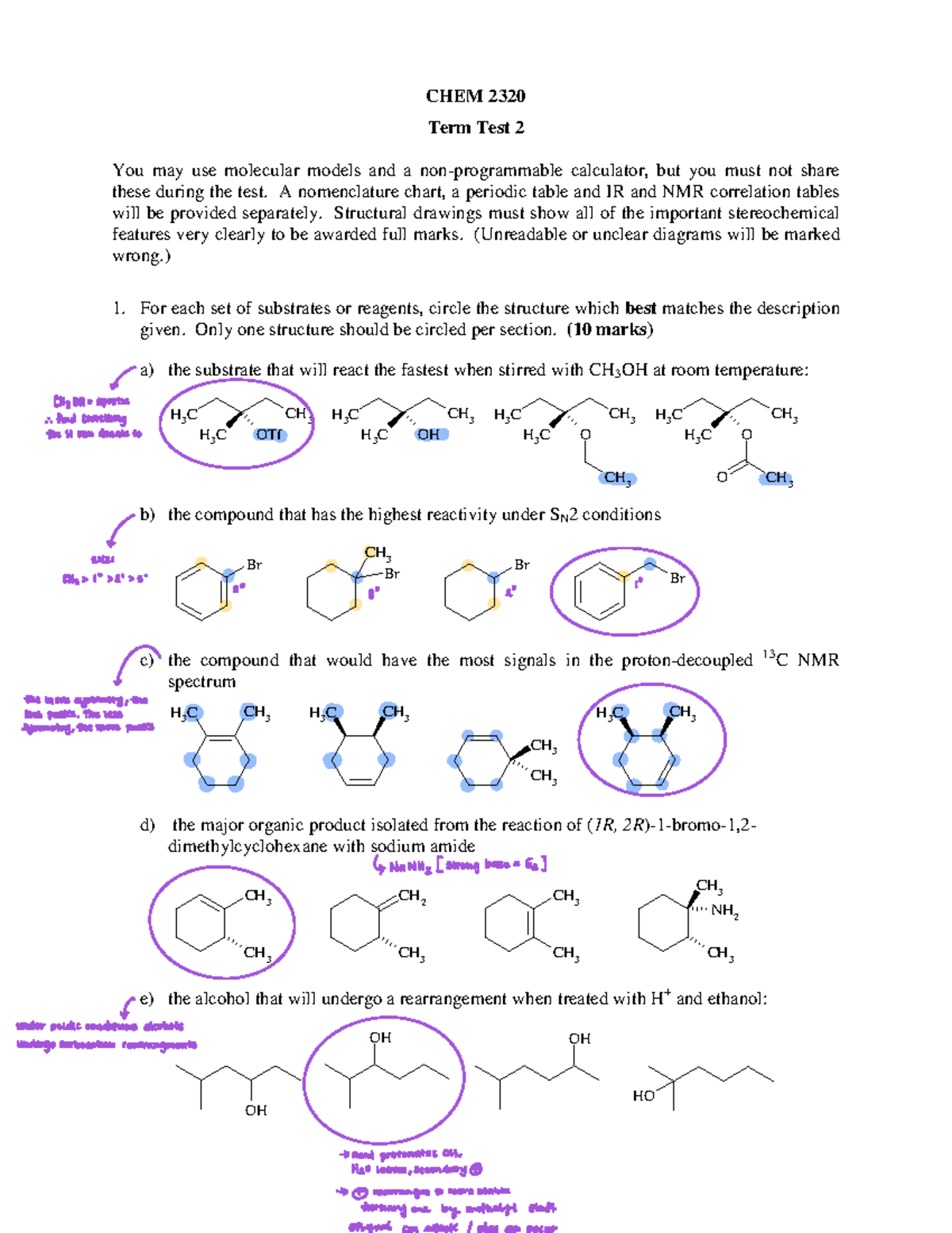 CHEM 2320 Term Test 2 Study Guide and Practice Questions - Studocu