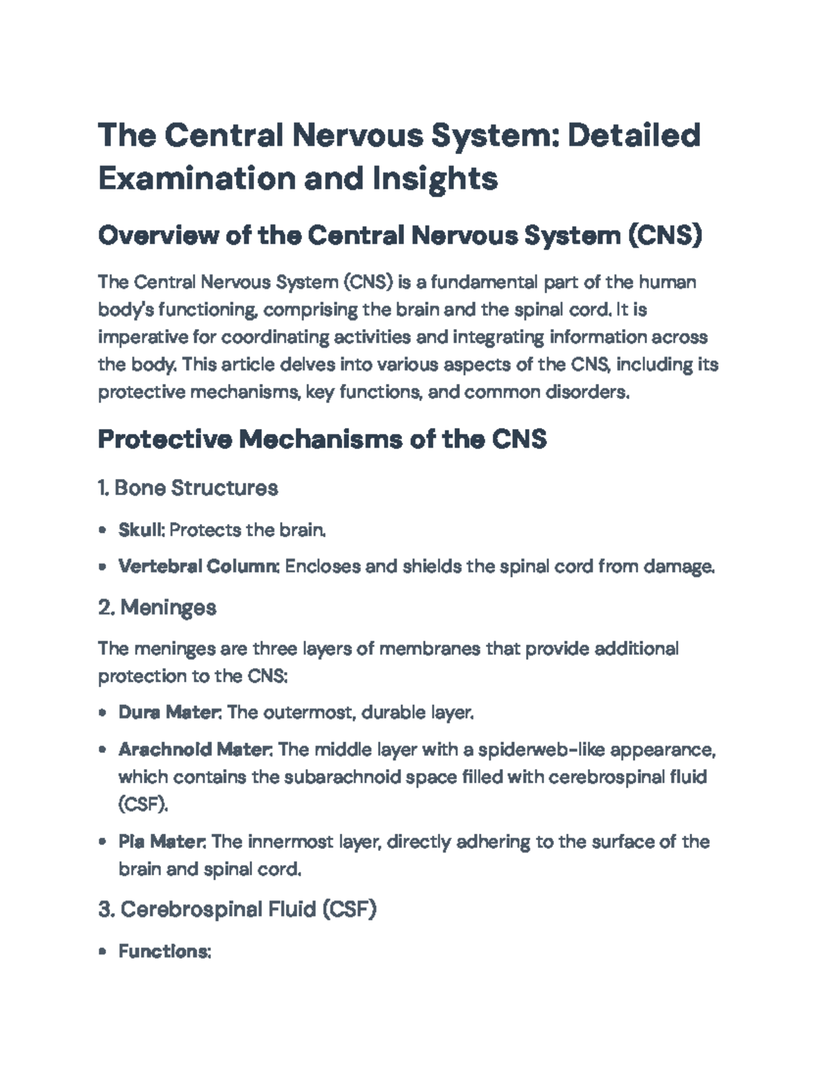 Central Nervous System Overview: Structure, Functions, and Disorders ...