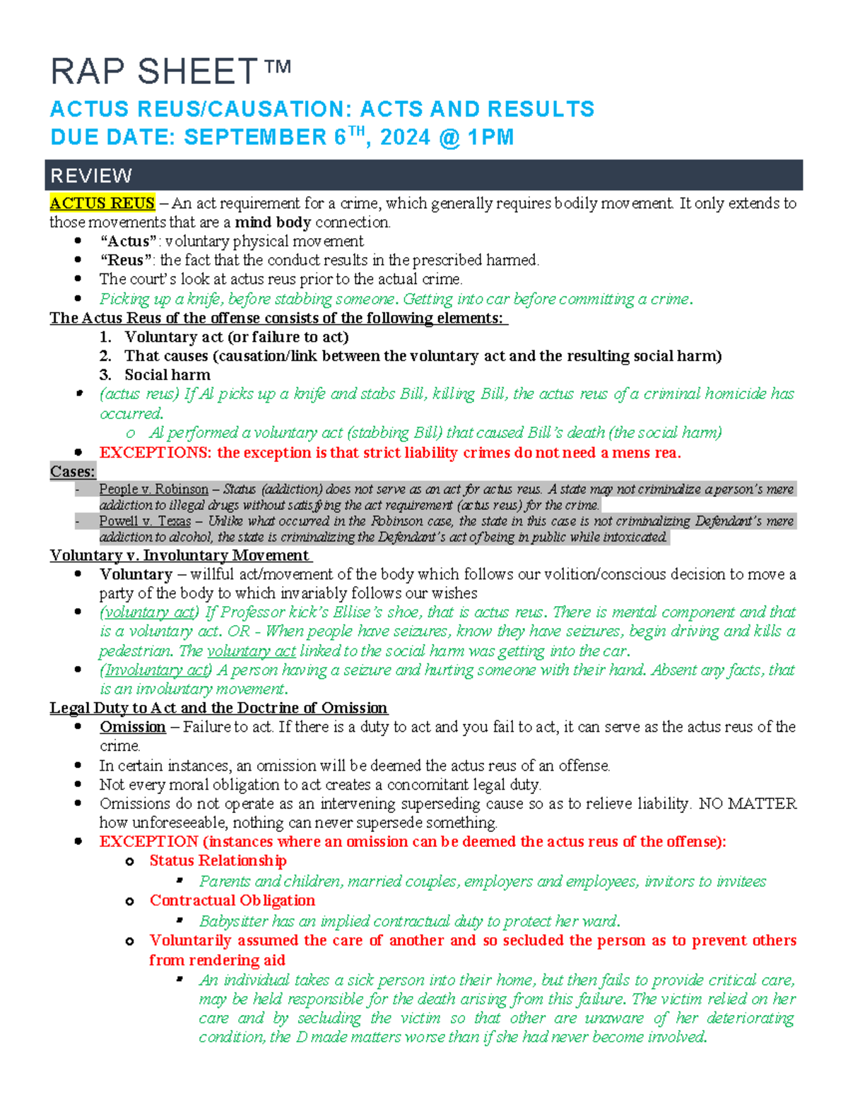 THE ACT AND Causation Elements RAP Sheet - RAP SHEET™ ACTUS REUS ...