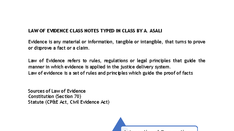 LAW OF EVIDENCE CLASS NOTES (A2) - RELEVANCE & ADMISSIBILITY - Studocu