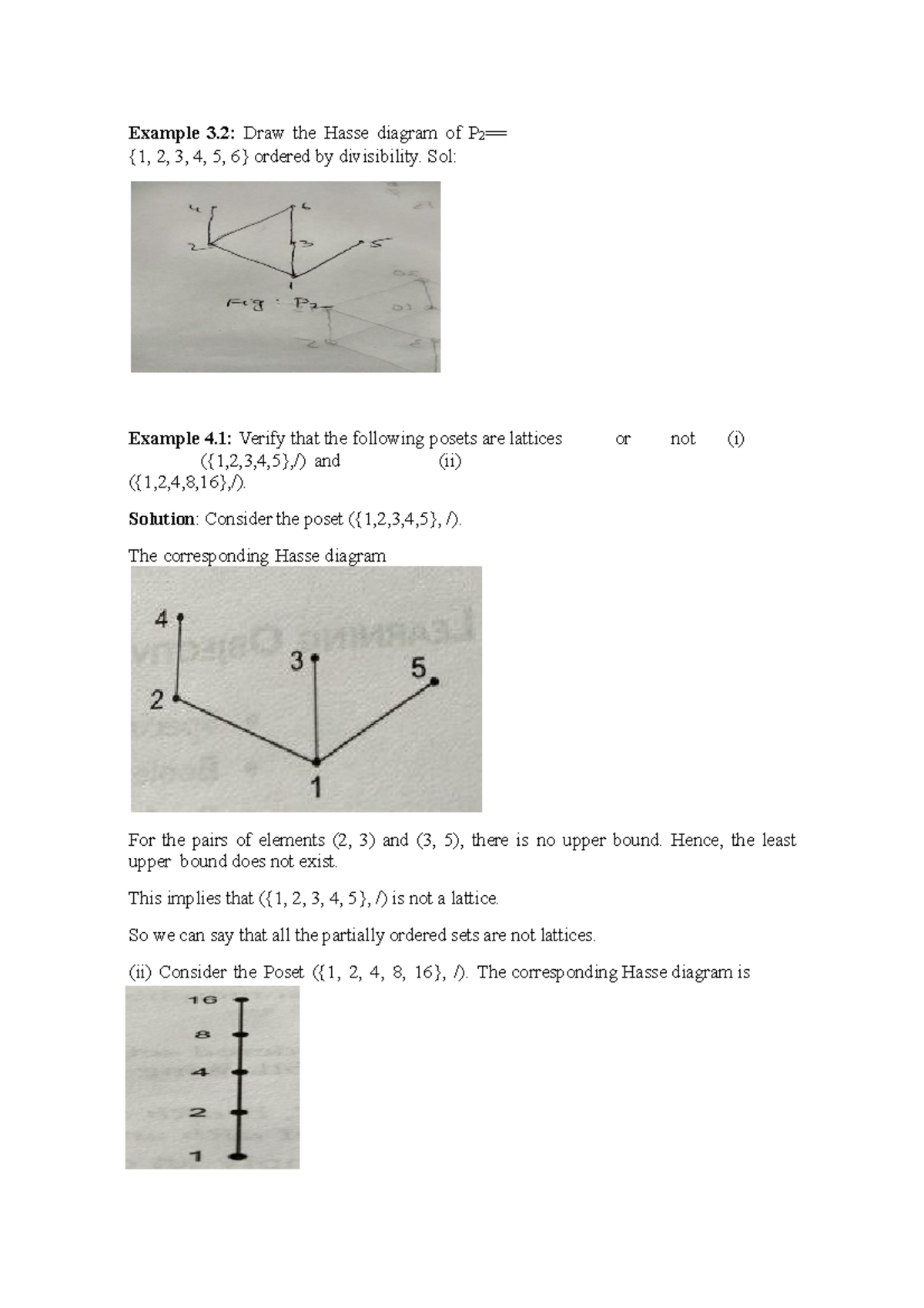 Questions of hasse diag - Example 3: Draw the Hasse diagram of P 2 == {1, 2, 3, 4, 5, 6} ordered ...