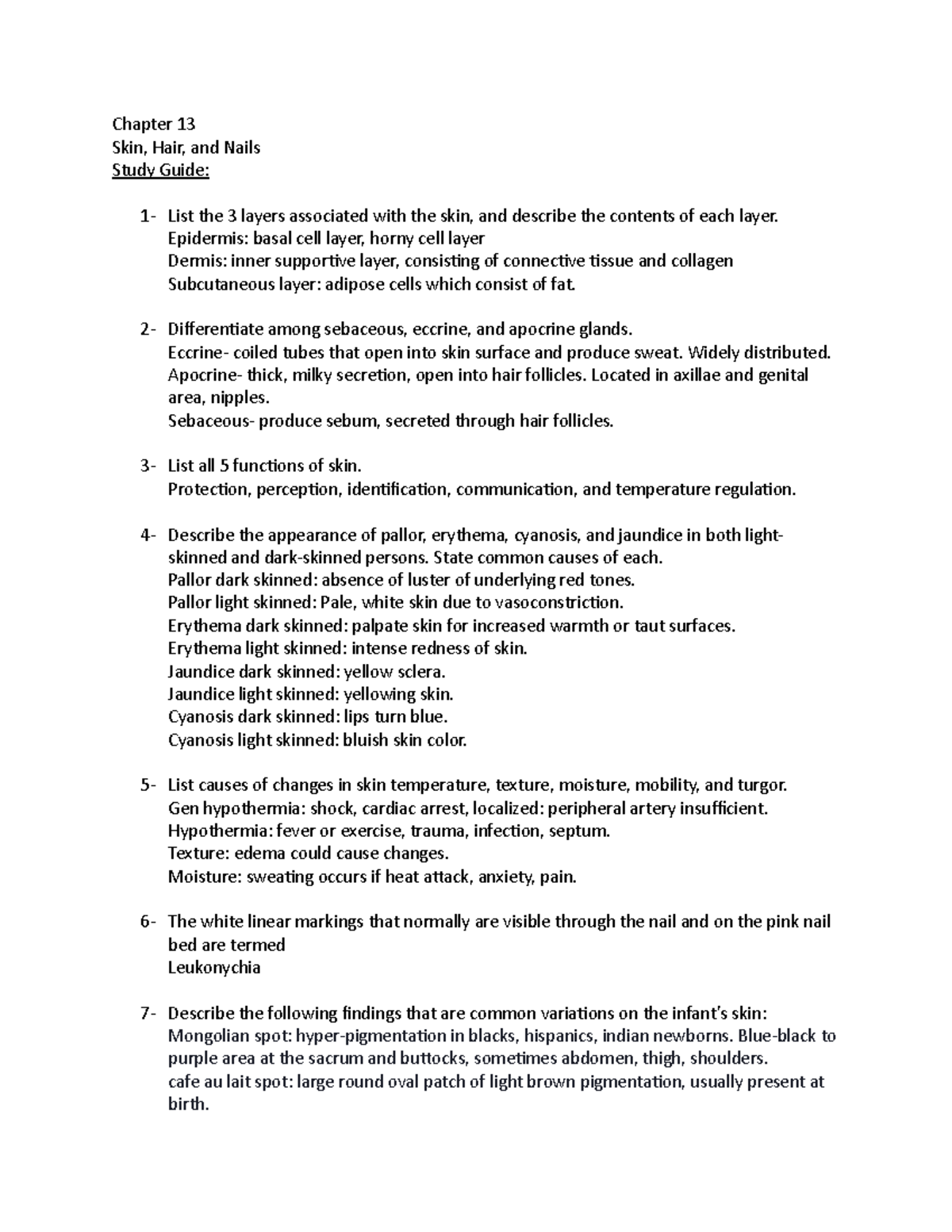 Chapter 13, 14 - Skin and Neck Study Guide (Health 101) - Studocu