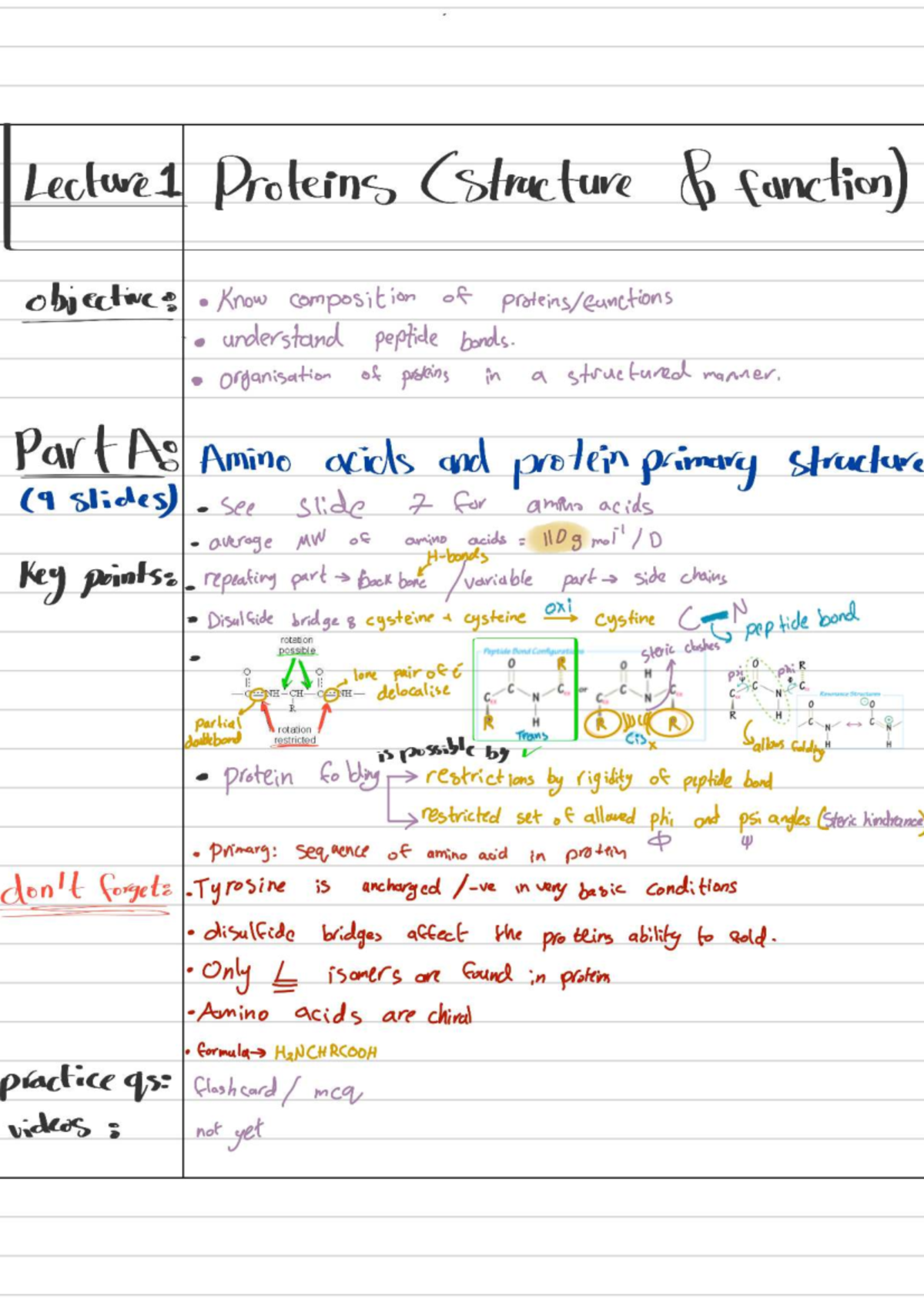BM210 Biochemistry: Block B Lecture Notes on Proteins and Amino Acids ...
