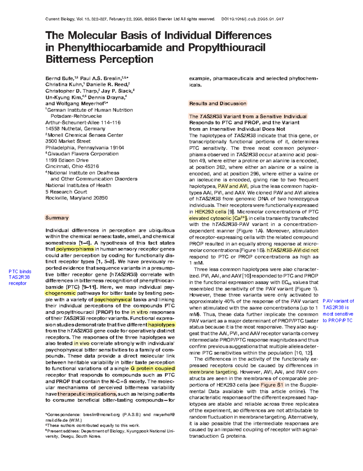 Molecular Basis of Bitter Taste Perception: PTC & PROP Variants (Bio ...