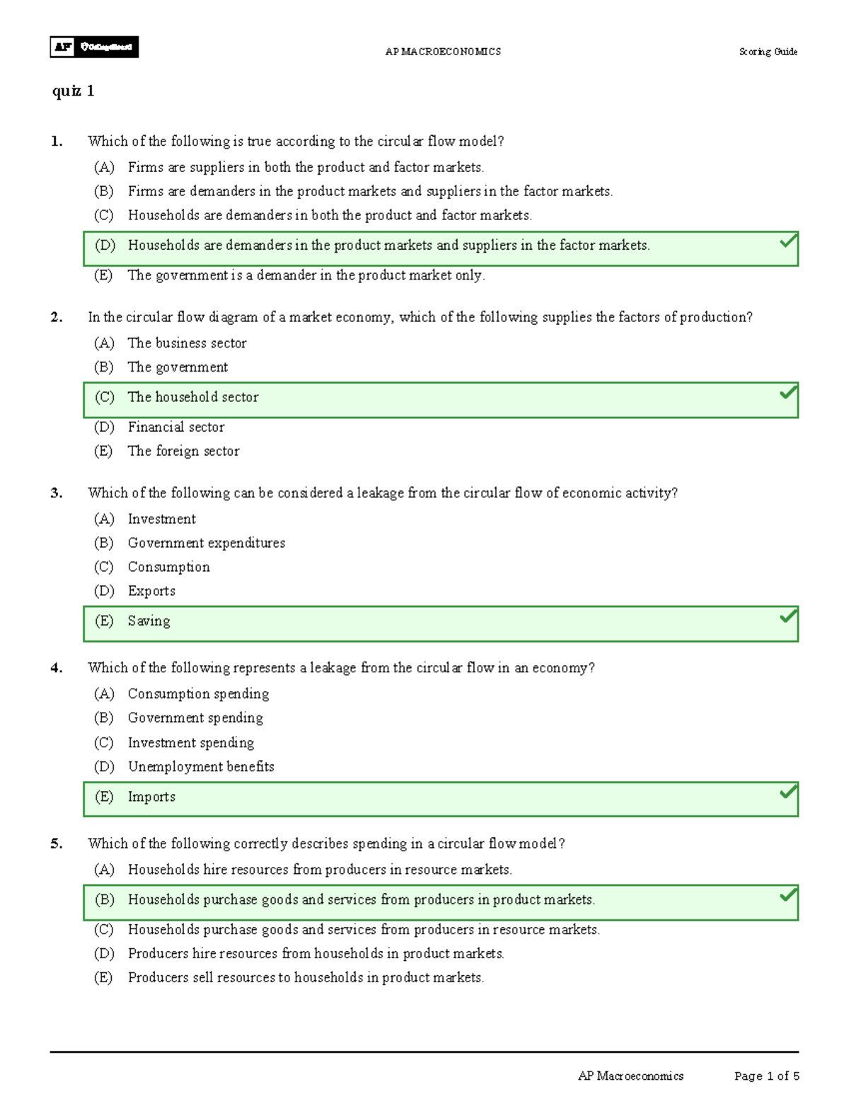 SG AP Macroeconomics Quiz 1 - Practice Questions and Answers - Studocu