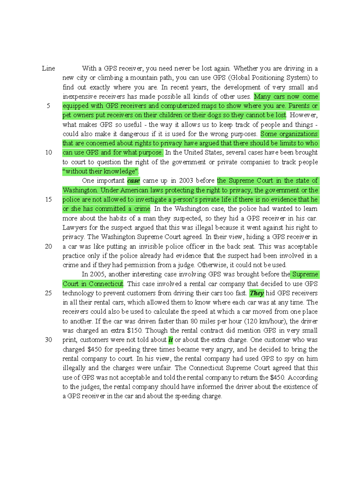 GPS Technology and Privacy Rights: Legal Cases Overview (Reading 1 ...