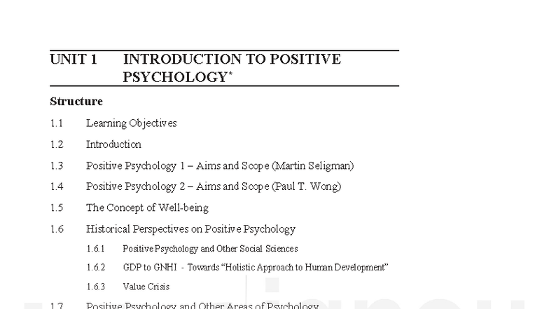 Unit 1: Introduction to Positive Psychology (PSY 101) - Key Concepts ...