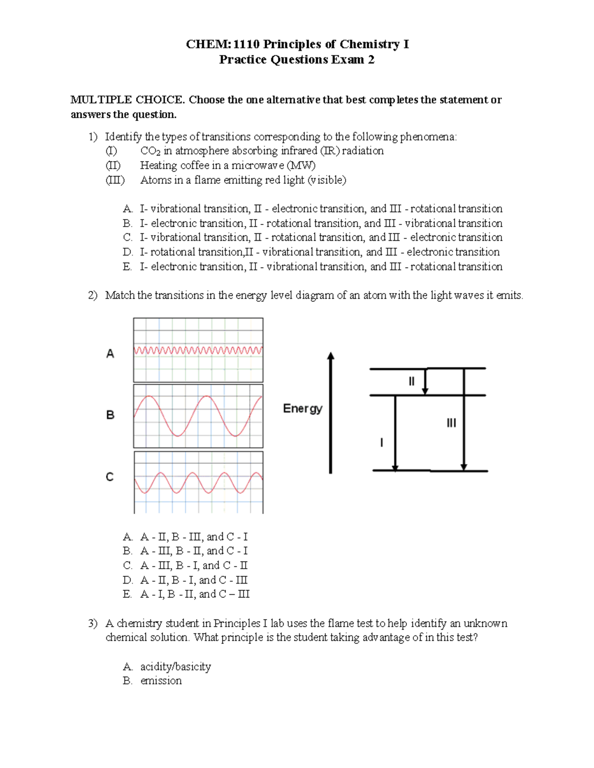 [FA 2022] Principles of Chemistry I Practice Exam 2 - MCQs - Studocu