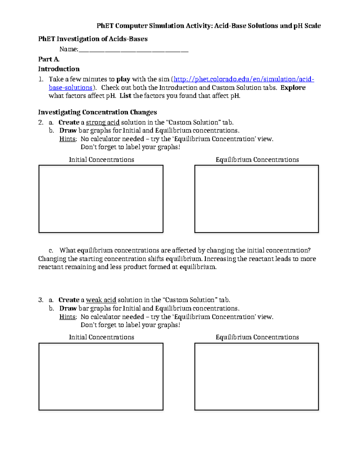 Acid-Base Handout: PhET Simulation Activity & pH Scale Insights - Studocu