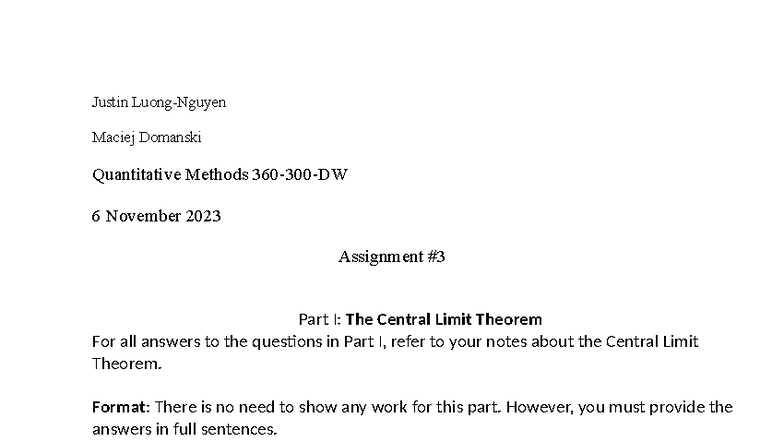 Quantitative Methods Assignment 3: Central Limit Theorem & Confidence ...