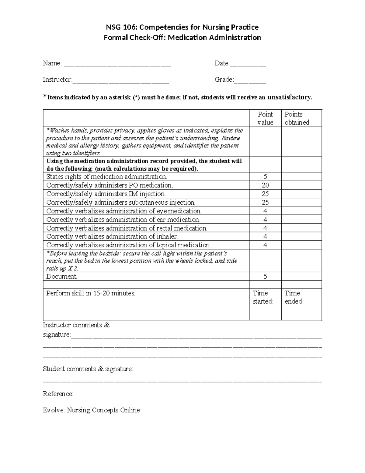 NSG 106: Medication Administration Competencies Check-Off Guide - Studocu