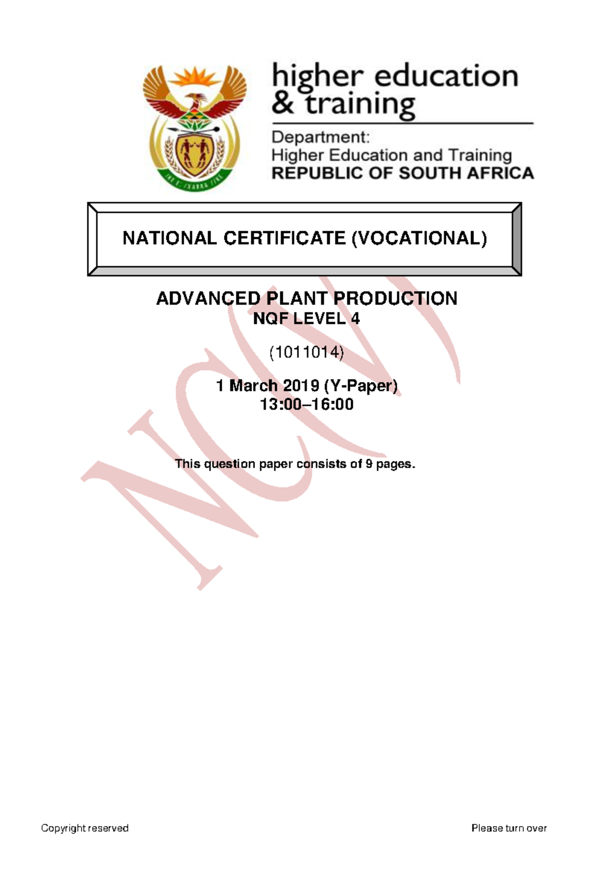 NC10 - Advanced Plant Production L4 Final Exam QP 2019 - Studocu