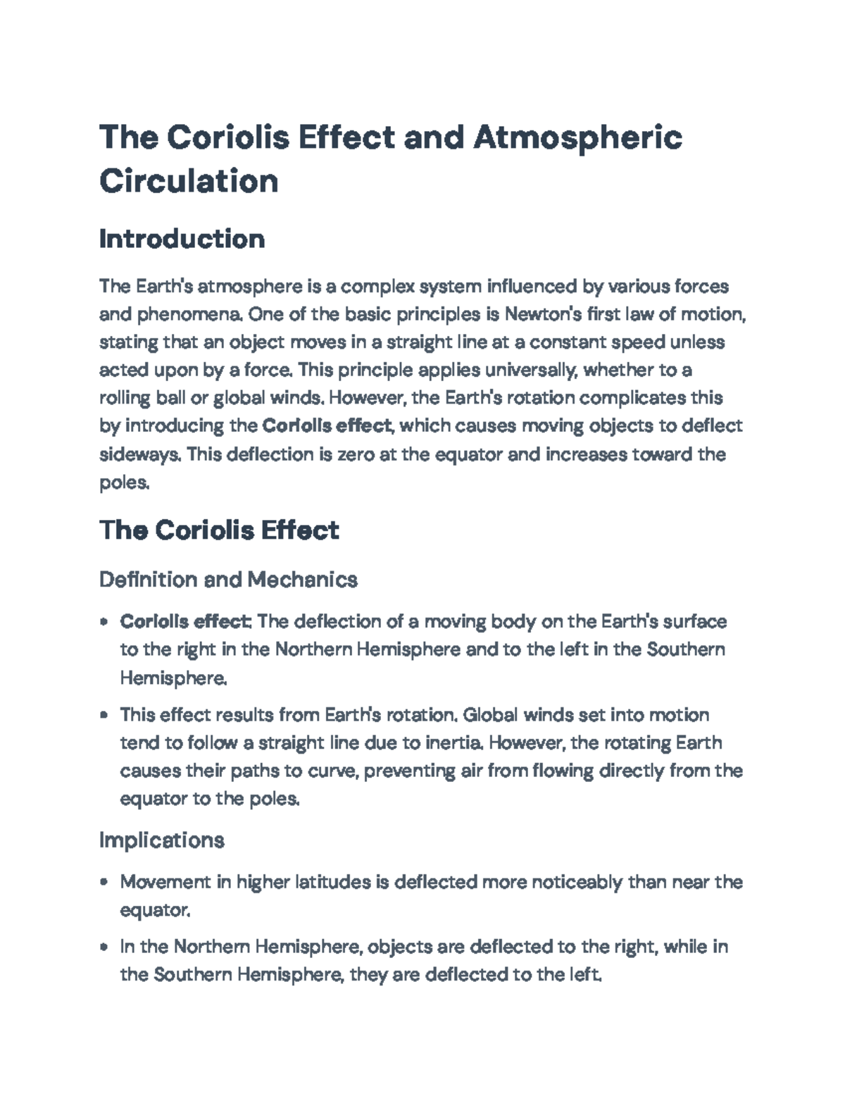 Coriolis Effect and Atmospheric Circulation: Key Concepts and ...