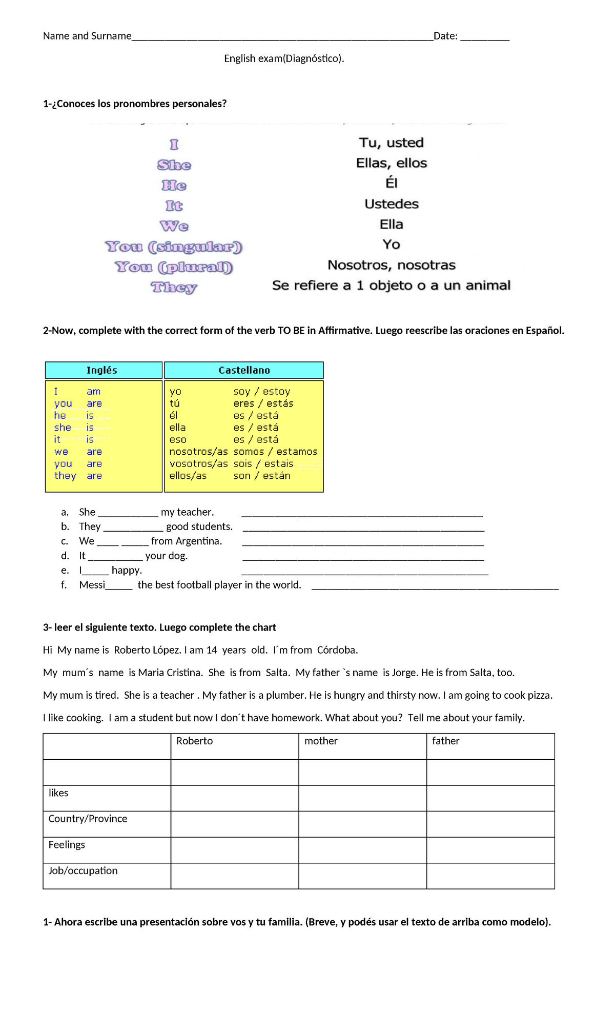 Federico Vargas - evaluación unidad 1-identity verb tobe adjectives ...