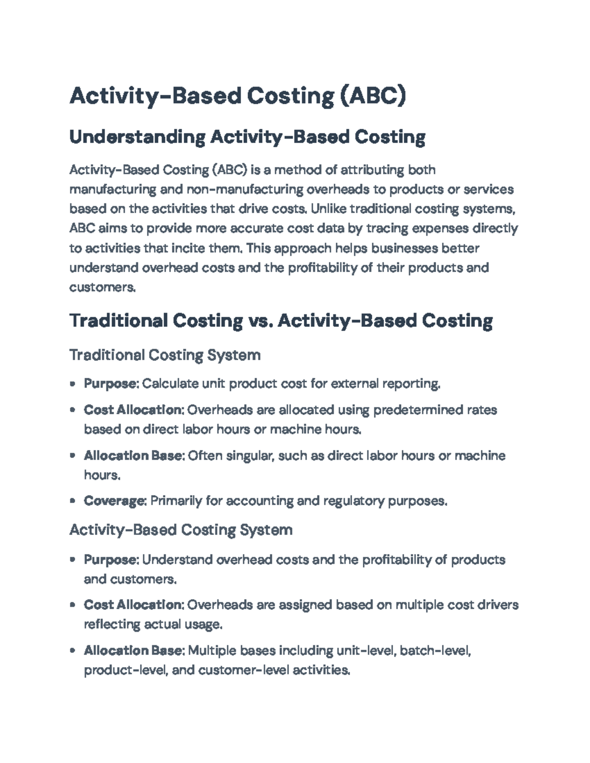 Activity-Based Costing (ABC) Overview and Implementation Guide ...