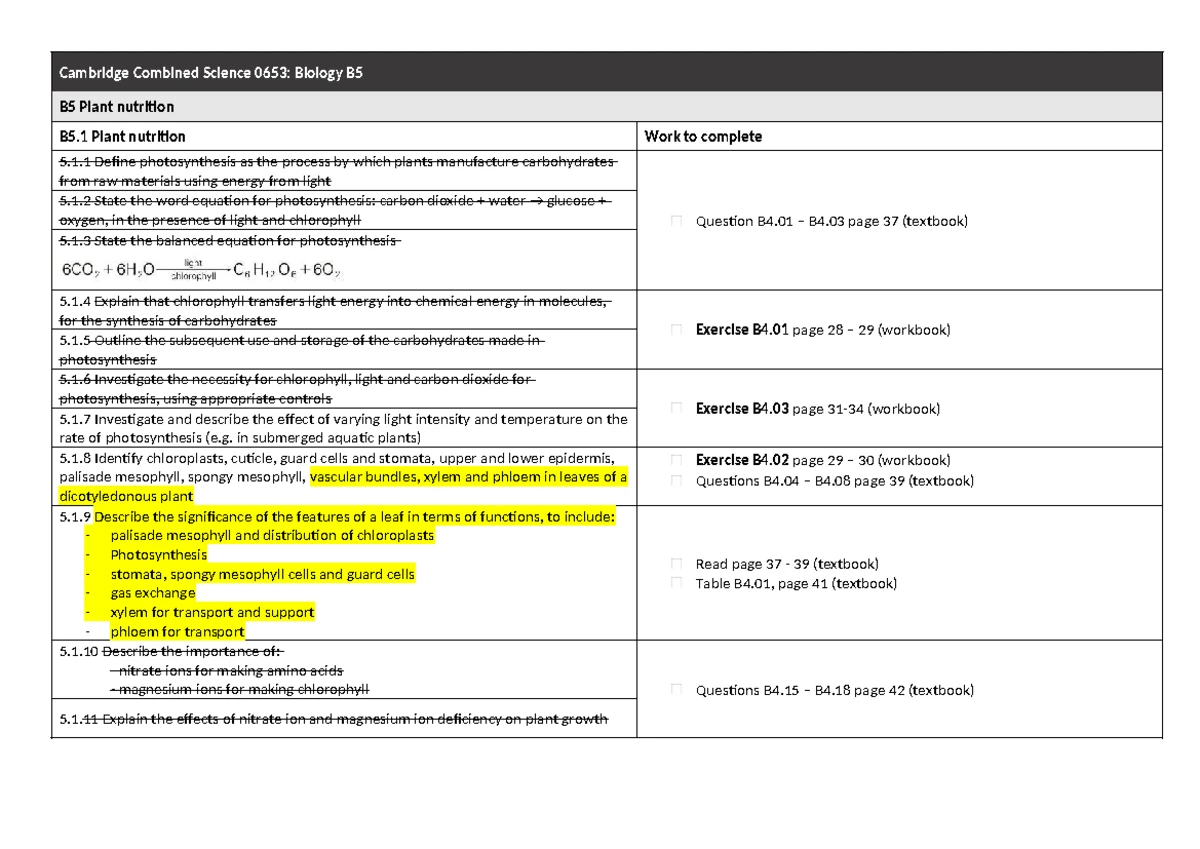 Cambridge Combined Science 0653: Biology B10 Study Guide on Human ...