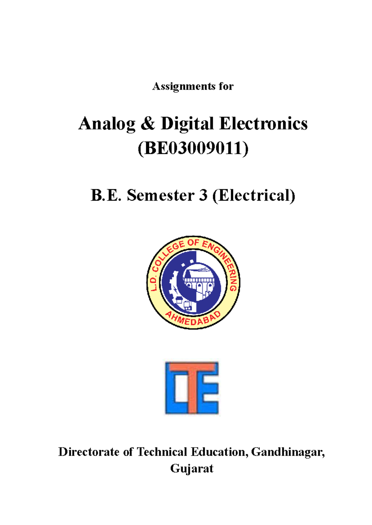 Assignments for Analog and Digital Electronics (BE03009011) - Studocu